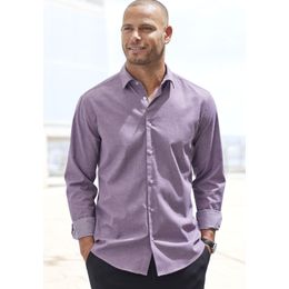 H.I.S. Langarmhemd H.I.S "Regular-fit", Herren, Gr. XXXL (47/48), N-Gr, lila (aubergine), Web, Obermaterial: 67% Baumwolle, 30% Polyester, 3% Elasthan, unifarben, regular fit, Rundhals, Manschette, Hemden Langarmhemd, elastisches Jaquard-Hemd in Regular Fit, pflegeleicht aus Baumwoll-Mix, Topseller