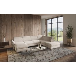 Wohnlandschaft Home Affaire "Calypso U-Form", beige (linen), B:334cm H:85cm T:227cm, 100%Polyester, Sofas, Wohnlandschaft, wahlweise mit motorischer Relaxfunktion