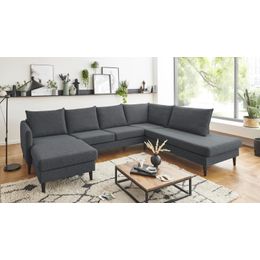 Wohnlandschaft "Rekvik U-Form", grau (anthrazit), B:308cm H:79cm, ATLANTIC HOME COLLECTION, Sofas, Wohnlandschaft, mit Wellenunterfederung, mit Massivholzf&uuml;&szlig;en