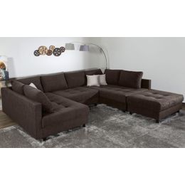 Wohnlandschaft Collection AB "Toni U-Form, B: 298 cm", braun, B:298cm H:44cm T:184cm, 100%Polyester, Sofas, Wohnlandschaft, mit Hocker & 3 Zierkissen, Federkern