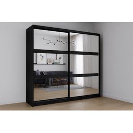 Kleiderschrank Home Affaire "PRESSAC mit viel Stauraum, 10 F&auml;cher, 2 Kleiderstangen, Breite 230cm", eiche dunkelgrau, B:230cm H:215cm T:62cm, FSC-zertifizierter Holzwerkstoff, Schr&auml;nke, Kleiderschrank, Garderobe mit 2 Schiebet&uuml;ren und Spiegel, Ma&szlig;e B/T/H: 230/62/215 cm