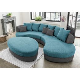 Ecksofa Home Affaire "Limoncello organische Formensprache, OTTOs Choice, L-Form", grau (grau, petrol), B:287cm H:76cm T:160cm, 100% Polyester, Sofas, Ecksofa, ergonomische Form