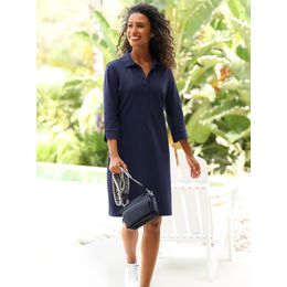 Shirtkleid Heine "Polokleid", Damen, Gr. 46, Normalgr&ouml;&szlig;en, marine, 95% Baumwolle, 5% Elasthan, unifarben, kurz, V-Ausschnitt, Kleider Shirtkleid