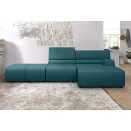 Ecksofa Egoitaliano "Babouche, Designsofa mit au&szlig;ergew&ouml;hnlichem Sitzkomfort zum Wohlf&uuml;hlen", blau (teal), B:384cm T:98cm, 100% Polyester. Wasserabweisende Mikrofaser., Sofas, Ecksofa
