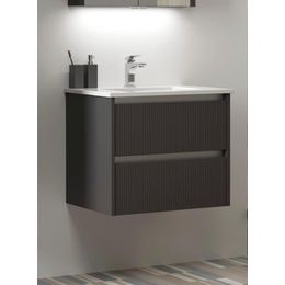 Waschtisch Welltime "Urban", grau (grau matt, grau), B:61,5cm H:50cm T:46,5cm, Holzwerkstoff, Keramik, Kunststoff, MDF, Waschtische, Waschtisch, mit Keramik Waschbecken, 2 Schubladen mit Softclose, Breite 60 cm