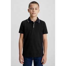 Poloshirt Calvin Klein Jeans "EMBRO. CK LOGO PIQUE POLO", Jungen, Gr. 4 (104), schwarz (ck schwarz), Single Jersey, Obermaterial: 94% Baumwolle, 6% Elasthan, unifarben, regular fit h&uuml;ftbedeckend, Shirts Poloshirt, f&uuml;r Kinder bis 16 Jahre, mit Stickerei