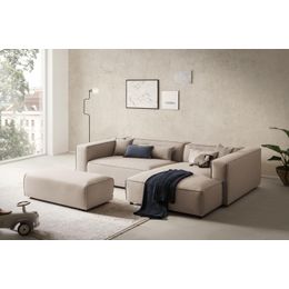 Ecksofa "PIARA XXL, L-Form, Schlaffunktion, Cord, Leinenoptik o. Strukturstoff", beige (hellbeige), B:288cm H:66cm T:198cm, 100% Polyester, LeGer Home by Lena Gercke, Sofas, Ecksofa, Hocker stellbar zum Schlafsofa (Krokodilverbinder), tiefe Sitzfl&auml;che