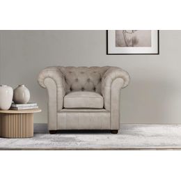 Sessel Home Affaire "CHARENTE, Chesterfield, Wellenfederung, Ma&szlig;e B/T/H: 105/89/74 cm", beige (creme), B:105cm H:74cm T:89cm, 100% Polyester, Sessel, Sessel, mit edler Knopfheftung und typischen Armlehnen