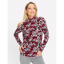 Rollkragenshirt Heine "Druck-Shirt", Damen, Gr. 38, rot (schwarz, rot, bedruckt), 95% Viskose, 5% Elasthan, bedruckt, gemustert, mehrfarbig, Shirts Rollkragenshirt
