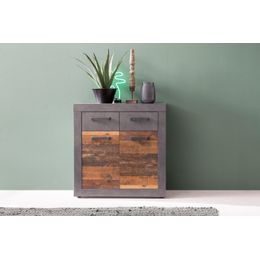 Kommode Inosign "Ilana", grau (graphit grau matera), B:82cm H:86cm T:37cm, Holzwerkstoff, Sideboards, Kommode, Kommode mit 2 T&uuml;ren & 2 Schubladen - (B/T/H) 82/37/86 cm