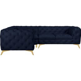 Chesterfield-Sofa Home Affaire "Ecksofa GLYNIS L-Form mit Wellenunterfederung, Ma&szlig;e B/T/H 264/204/75cm", blau (deep ocean), B:264cm H:75cm T:204cm, Struktur (100% Polyester);Samtoptik (100% Polyester), Sofas, Chesterfield-Sofa, aufw&auml;ndige Knopfheftung, moderne Chesterfield Optik, Fu&szlig;farbe w&auml;hlbar