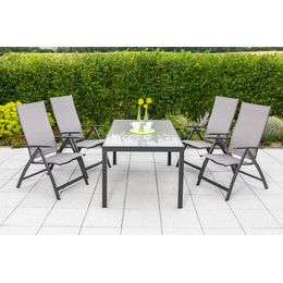 Garten-Essgruppe Merxx "Vicenza", braun (diamantbraun), B:58cm H:111cm T:71cm, Aluminium, Polyester, Sitzm&ouml;bel-Sets, Garten-Essgruppe, 4 Klappsessel mit Tisch
