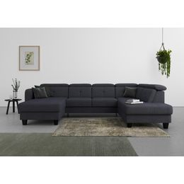 Sit & More Wohnlandschaft SIT & MORE "Belluci U-Form", blau (tiefblau), B:321cm H:85cm T:195cm, Sofas, Wohnlandschaft, Kopfteilverstellung und Federkern, wahlweise mit Bettfunktion