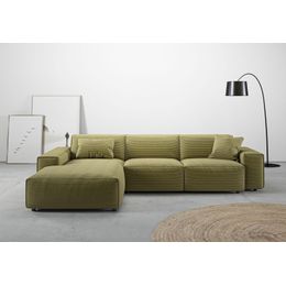 Ecksofa Home Affaire "Glimminge auch in Breitcord, Feincord, Boucl&eacute; + Easy care-Bezug", gr&uuml;n (pistazie), B:294cm H:71cm T:191cm, 100% Polyester, Sofas, Ecksofa, L-Form, Breite 294, Zierkissen