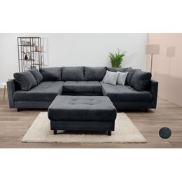 Wohnlandschaft Collection AB "Toni U-Form, B: 298 cm", grau (anthrazit), B:298cm H:44cm T:184cm, 100%Polyester, Sofas, Wohnlandschaft, mit Hocker & 3 Zierkissen, Bonnell-Federkern