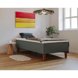 Boxspringbett Home Affaire "Osterberg", grau (anthrazit), B:71cm L:201cm, 100% Polyester, Komplettbetten, Boxspringbett, mit Taschen-Federkernunterbox
