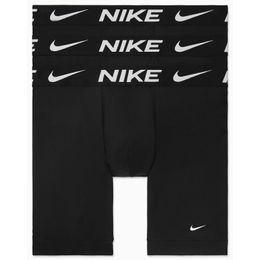 Boxer NIKE UNDERWEAR "BOXER BRIEF LONG 3PK", Herren, Gr. S, schwarz, Jersey, Obermaterial: 92% Polyester, 8% Elasthan, kontrastfarbene Details, unifarben, k&ouml;rpernah, Unterhosen Boxer, mit Elastikbund mit Nike Logo-Schriftzug