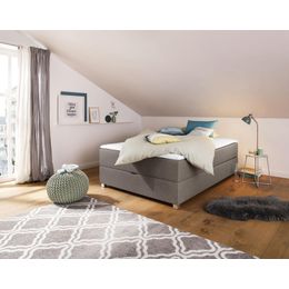 Boxbett Home Affaire "Alexis", braun (hellbraun), B:140cm L:220cm, Struktur fein (100% Polyester), Komplettbetten, Boxbett, ohne Kopfteil - ideal f&uuml;r R&auml;ume mit Dachschr&auml;gen; in 4 Breiten
