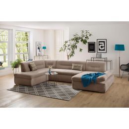 Wohnlandschaft Home Affaire "Avesa U-Form", braun (coffee), B:355cm H:80cm T:216cm, 95% Polyester, 5% Polyacryl, Sofas, Wohnlandschaft, Wahlweise mit Armteilverstellung und Bettfunktion, B/T/H: 355/216/80cm