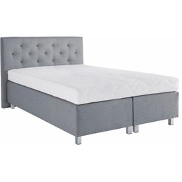 Boxspringbett, grau (hellgrau), B:154cm L:210cm, Bezug Unterbox und Kopfteil: Strukturstoff (77% Polyester und 23% Viskose);Bezug Obermatratze 100% Polyester, Westfalia Schlafkomfort, Komplettbetten, Boxspringbett, in diversen Ausf&uuml;hrungen