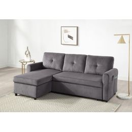 Schlafsofa "Gustavo L-Form, B: 199 cm", grau, B:199cm H:82cm T:127cm, 100% PES, ATLANTIC HOME COLLECTION, Sofas, Schlafsofa, mit Bettfunktion, Bettkasten & seitlichen Taschen, Topseller