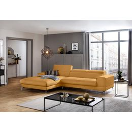 Ecksofa W.Schillig "piedroo, Designsofa mit tollem Sitzkomfort, bequem und elegant, L-Form", gelb (kurkuma z69), B:303cm H:70cm T:193cm, Longlife Xtra-Leder Z69: Das feinnarbige, gedeckte Softleder Z69 besticht durch seine au&szlig;ergew&ouml;hnliche Weichheit im trendigen &raquo;Vintage-Look&laquo;, Hautst&auml;rke 0, 9 - 1, 1 mm, Sofas, Ecksofa, Kopfteilverstellung, wahlweise mit Sitztiefenverstellung, Breite 303cm