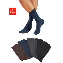 H.I.S. Businesssocken H.I.S, Herren, Gr. 47-48, 2x schwarz, 1x braun meliert, 1x jeans meliert 1x anthrazit meliert, Baumwollmischung, unifarben, elastisch, Socken Businesssocken, mit klassischem Rippb&uuml;ndchen