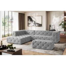Ecksofa Home Affaire "FOLLINA", grau, B:325cm H:71cm T:228cm, 100% Polyester, Sofas, Ecksofa, L-Form, mit klassischer Chesterfield-Knopfheftung