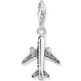 Charm-Einh&auml;nger Thomas Sabo "Flugzeug", silber (silberfarben, mehrfarbig, mehrfarbig), Charms, Damen, Silber 925 (recycelt), Charm-Einh&auml;nger, mit Glas-Keramik Stein