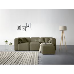 3-Sitzer Home Affaire "Sundstrup L-Form", gr&uuml;n, B:256cm H:76,5cm T:93cm, 93% Polyester, 6% Acryl, 1% Baumwolle, Sofas, 3-Sitzer, Modulserie, individuelle Zusammenstellung