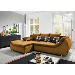 Ecksofa Home Affaire "Imolaa elegant, Breite 270cm, moderne Sitzsteppung, bequem, L-Form", gelb, B:270cm H:90cm T:170cm, 100% Polyester, Sofas, Ecksofa, auch mit Bettfunktion und Bettkasten