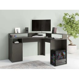 Eckschreibtisch Home Affaire "Omaha", grau, B:139cm H:89cm T:139cm, Tische, Eckschreibtisch, Gamingtisch mit T&uuml;r, Towerfach und Monitorablage, Breite 139 cm