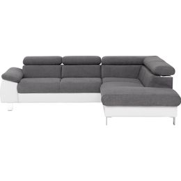 Ecksofa COTTA "Komaris L-Form, B: 249 cm", wei&szlig; (wei&szlig;, stone), B:249cm H:72cm T:100cm, Microfaser PRIMABELLE (100% Polyester);Kunstleder SOFTLUX;Feinstruktur (100% Polyester);Kunstleder SOFTLUX/Struktur (100% Polyester);NaturLEDER, Sofas, Ecksofa, mit Kopfteilverstellung, optional Bettfunktion, Bettkasten & Licht