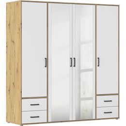Dreht&uuml;renschrank Rauch "Kleiderschrank Schrank Garderobe W&auml;scheschrank VOYAGER", wei&szlig; (eiche artisan, alpinwei&szlig;), B:187cm H:194cm T:53cm, Holzwerkstoff, Schr&auml;nke, Dreht&uuml;renschrank, mit modernen Griffen in Graumetallic, inkl. Schubk&auml;sten und Spiegel