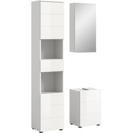 Badm&ouml;bel-Set Welltime "Biel, H&ouml;he 190 cm, Hochschrank, Unterschrank, Spiegelschrank", wei&szlig; (wei&szlig; melamin), B:91cm H:190cm T:34cm, Kastenm&ouml;bel-Sets, Badm&ouml;bel-Set, Bad Set, modernes Design, Hochschrank, Unterschrank, Spiegel