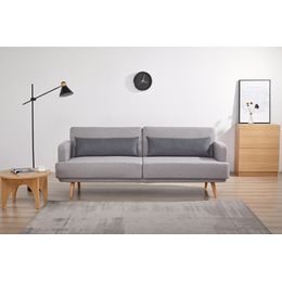 Schlafsofa Salesfever "Malm&ouml; - Komfortabler 2,5-Sitzer inklusive Zierkissen", grau (grau, anthrazit, natur), B:214cm H:83cm T:86cm, Webstoff (100% Polyester), Pinienholz, Sofas, Schlafsofa, mit Schlaffunktion, Breite 214 cm