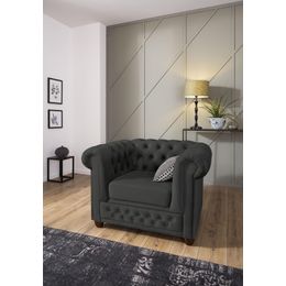 Chesterfield-Sessel Home Affaire "New Castle Sessel", grau (graphit), B:104cm H:72cm T:86cm, Sessel, Chesterfield-Sessel, hochwertige Knopfheftung, B/T/H: 104/86/72 cm