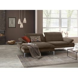 Ecksofa W.Schillig "enjoy&MORE, mit tollem Sitzkomfort, elegant und bequem, L-Form", braun (mocca s37), B:294cm H:87cm T:185cm, Chenille-Flachgewebe R66 (85% Polyester, 15% Nylon);Longlife Xtra-Leder Z59: Glattleder mit modischer Pr&auml;gung. Hautst&auml;rke 0, 9 - 1, 1 mm;Stoff S37 (100% Polyester), Sofas, Ecksofa, mit Sitztiefenverstellung, F&uuml;&szlig;e silber matt, Breite 294 cm