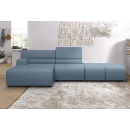 Ecksofa Egoitaliano "Babouche, Designsofa mit au&szlig;ergew&ouml;hnlichem Sitzkomfort zum Wohlf&uuml;hlen", blau (hellblau), B:384cm H:80cm T:98cm, Luxus-Micofaser Lederoptik (100% Polyester) ist ein neues technisches Gewebe mit einem visuellen und taktilen Aspekt, der dem Nubuk sehr nahe kommt, mit innovativen Eigenschaften. Seine au&szlig;erordentliche Weichheit kommt von einem exklusiven Produktionsprozess, der Unr