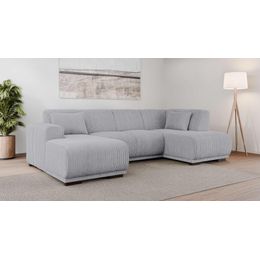 Wohnlandschaft Home Affaire "BORNHOLM U-Form mit Recamiere rechts/links, B/T/H: 300/162/85 cm", grau (hellgrau), B:300cm H:85cm T:162cm, 100% Polyester, Sofas, Wohnlandschaft, U-Form mit Wellenunterfederung, Recamiere rechts oder links bestellbar