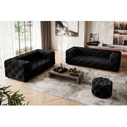 3-Sitzer Home Affaire "FOLLINA", schwarz, B:226cm H:71cm T:100cm, 100% Polyester, Sofas, 3-Sitzer, 3-Sitzer Sofa mit klassischer Chesterfield-Knopfheftung