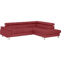 Ecksofa COTTA "Komaris L-Form, B: 249 cm", rot, B:249cm H:72cm T:100cm, Microfaser PRIMABELLE (100% Polyester);Kunstleder SOFTLUX;Feinstruktur (100% Polyester);Kunstleder SOFTLUX/Struktur (100% Polyester);NaturLEDER, Sofas, Ecksofa, mit Kopfteilverstellung, optional Bettfunktion, Bettkasten & Licht