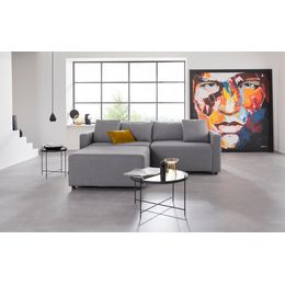 Ecksofa Home Affaire "Marva 3tlg. L-Form", grau (mittelgrau), B:220cm H:89cm T:180cm, Struktur fein (100% Polyester);Samtoptik (100% Polyester), Sofas, Ecksofa, beide Armlehnelemente ausziehbar f&uuml;r Bettfunktion, mit Bettkasten