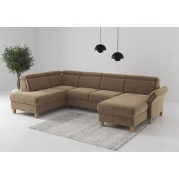 Wohnlandschaft Home Affaire "Glendale, U-Form", hellbraun, B:321cm H:84cm T:193cm, 100% Polyester, Sofas, Wohnlandschaft, inkl. Kopfteilverstellung, wahlweise mit Vorziehsitz und Bettkasten