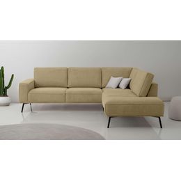 Ecksofa OTTO HOME "Vosby", gold (brass), B:260cm H:85cm T:208cm, 90% polyester, 10% nylon, Sofas, Ecksofa, 260 cm, Chenille, mit dekorativer Kedernaht, Wellenunterfederung