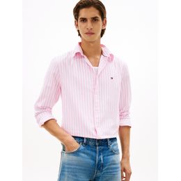 Langarmhemd Tommy Hilfiger "FLEX POPLIN CLASSIC STP Regular Fit", Herren, Gr. M, N-Gr, classic pink, stripe, Web, Obermaterial: 100% Baumwolle, regular fit, 1-Knopf-Manschette, Hemden Langarmhemd, gestreift, Button-Down-Kragen