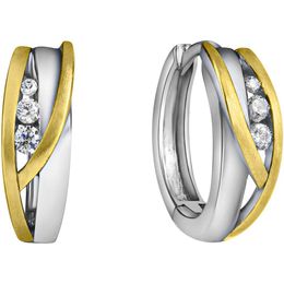 Paar Creolen Firetti "Schmuck Geschenk, Ohrringe, Silber 925", gold (silberfarben, gelbgoldfarben, kristallwei&szlig;, kristallwei&szlig;), Ohrringe, Damen, 14mm, Silber 925 (Sterlingsilber), Paar Creolen, mit Zirkonia (synth.)