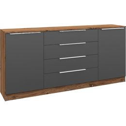 borchardt M&ouml;bel Kommode BORCHARDT M&Ouml;BEL "Oliva, Kommode mit Metallgriffen", grau (eichefarben vintage, graphit matt), B:166cm H:78cm T:35cm, Holzwerkstoff, Sideboards, Kommode, mit 4 Schubk&auml;sten