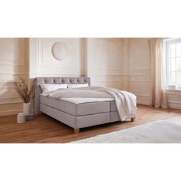 Boxspringbett Home Affaire "Harmones", grau (hellgrau), B:183cm L:210cm, Struktur (100% Polyester), Komplettbetten, Boxspringbett, in 3 Breiten, H&auml;rtegrad auch im Mix mit je 1 Matratze in H2 und H3