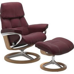 Relaxsessel stressless "Ruby", rot (bordeaux batick), B:76cm H:100cm T:75cm, Leder PALOMA: durchgef&auml;rbtes Semianilin-M&ouml;belleder;Leder BATICK: durchgef&auml;rbtes und genarbtes M&ouml;belleder, Sessel, Relaxsessel, mit Signature Base, Gr&ouml;&szlig;e S, Gestell Eiche, Wenge, Braun & Schwarz
